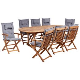 Beliani GARTENTISCH-SET 8-Sitzer Heller Holzfarbton Maui II