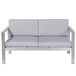 Beliani GARTENSOFA Aluminium 2-Sitzer Auflagen hellgrau Salerno