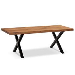 KADIMA DESIGN COUCHTISCH Braun Massivholz Akazie Baumkante 120x60x46cm, Metallbeine X-Form