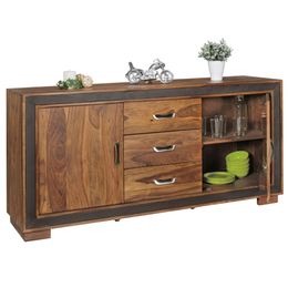 KADIMA DESIGN SIDEBOARD &ndash; Massivholz, Kunstleder, 160x44x80 cm, rustikal