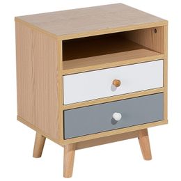 Beliani NACHTTISCH heller Holzfarbton 2 Schubladen Fargo