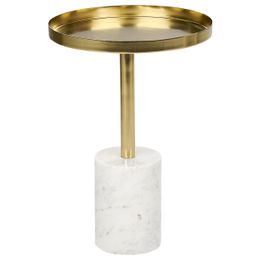 Beliani BEISTELLTISCH Metall/Marmor gold/wei&szlig; rund 36 cm Camelo