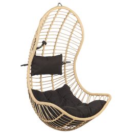 Beliani H&Auml;NGESESSEL PE Rattan nat&uuml;rlich/schwarz mit Sitzkissen Pineto