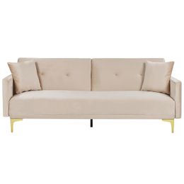 Beliani 3-SITZER-SCHLAFSOFA Samtstoff Beige Lucan