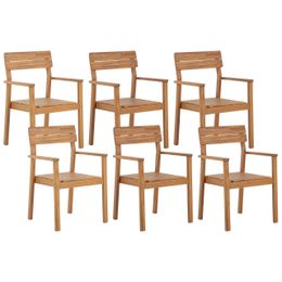Beliani GARTENSTUHL 6er-Set Akazienholz hellbraun Fornelli