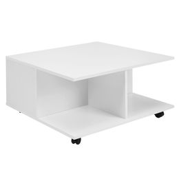 KADIMA DESIGN COUCHTISCH mit Rollen, Melaminharzbeschichtung und 2 Schubladen, Wei&szlig; 70x70x36 cm