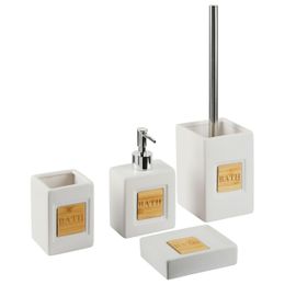 Beliani BADEZIMMER Set 4-teilig Keramik beige/heller Holzfarbton Kourou