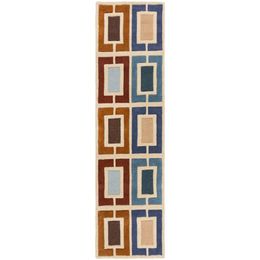 KADIMA DESIGN WOLLTEPPICH DERWENT, geometrisch, Blau-Bunt, 60 x 230 cm