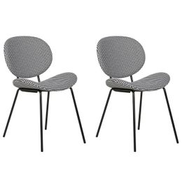 Beliani ESSZIMMERSTUHL 2er-Set Hahnentrittmuster schwarz/wei&szlig; Luana