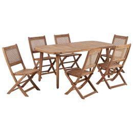Beliani GARTENM&Ouml;BEL-SET 6-Sitzer Heller Holzfarbton Paraggi