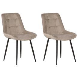 Beliani ESSZIMMERSTUHL 2er-Set Samtstoff taupe Melrose