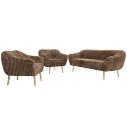 SITZGARNITUR PIRS 3+1+1 - Braun Cord - Holzbeine