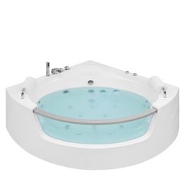 Beliani WHIRLPOOL-BADEWANNE mit LED 150x201x57 cm wei&szlig; Mangle