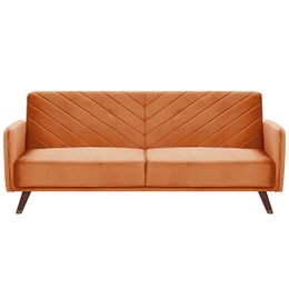 Beliani 3-SITZER-SCHLAFSOFA Samtstoff Orange Senja