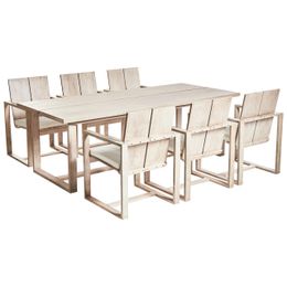 Beliani GARTENM&Ouml;BEL-SET 6-Sitzer Heller Holzfarbton Azzanello