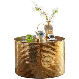 KADIMA DESIGN COUCHTISCH Orientstil Hammerschlag-Aluminium, Gold 61x61x40 cm