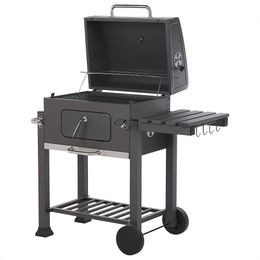 HOLZKOHLEGRILL mit Deckel Stahl grau rechteckig rollbar Pavlof