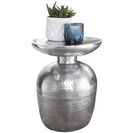KADIMA DESIGN BEISTELLTISCH Aluminium Hammerschlagstruktur Belastbar ENNS, Silber 36x36x46 cm
