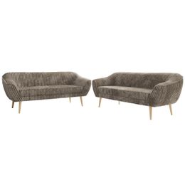 SITZGARNITUR PIRS 3+3 - Hellbraun Cord - Holzbeine