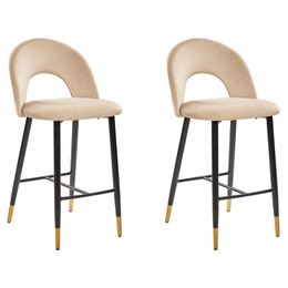 Beliani BARSTUHL 2er-Set Samtstoff Beige Falton