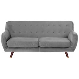 Beliani 3-SITZER-SOFA Samtstoff Grau Bodo