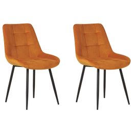 Beliani ESSZIMMERSTUHL 2er-Set Samtstoff orange Melrose