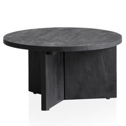 KADIMA DESIGN COUCHTISCH rund in Schwarz, aus Massivholz Mango, 60x60x33cm, Dreibein-Design, mit Naturholzmaserung