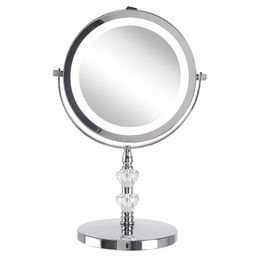 Beliani KOSMETIKSPIEGEL silber mit LED-Beleuchtung 20 cm Laon