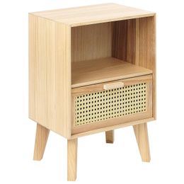 Beliani NACHTTISCH Rattan heller Holzfarbton 1 Schublade 40/30 cm Seney