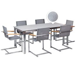Beliani GARTENM&Ouml;BEL SET 6-Sitzer Keramik-Glas Textil grau Cosoleto