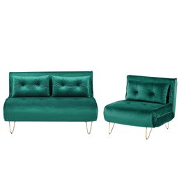Beliani 3-SITZER SOFA SET Samtstoff Gr&uuml;n Vestfold