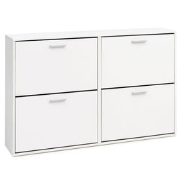 KADIMA DESIGN SCHUHSCHRANK Holz mit 4 Klappen und gro&szlig;er Ablage, Wei&szlig; 120x24x81 cm