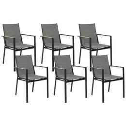 Beliani GARTENSTUHL 6er-Set Aluminium schwarz Busseto