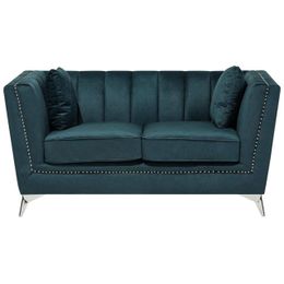 Beliani 2-SITZER-SOFA Samtstoff Blau-Gr&uuml;n Gaula