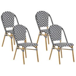 Beliani STUHL 4er-Set PE Rattan schwarz/wei&szlig; Rifreddo