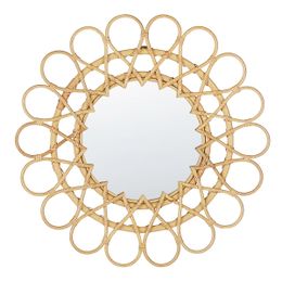 Beliani WANDSPIEGEL Rattan nat&uuml;rlich Sonnenform 60 cm Babai