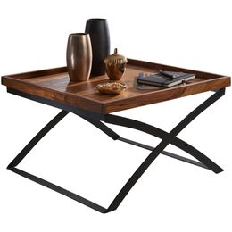 KADIMA DESIGN COUCHTISCH Quadratisch, Sheesham Holz und Eisen, Industrial-Stil, Ma&szlig;e 63x39x63 cm