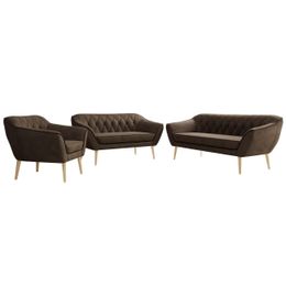 SITZGARNITUR PIRS 3+2+1 - Braun Velvet - Holzbeine