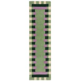 KADIMA DESIGN WOLLTEPPICH WENSUM, geometrisch, Gr&uuml;n-Lila, 60 x 230 cm