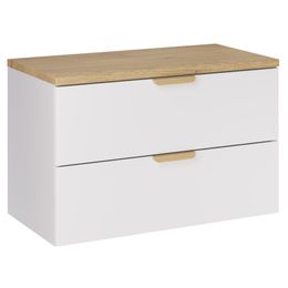 Badplaats WASCHBECKENUNTERSCHRANK Aster 2 Teile Wei&szlig; mit Eiche - 80 x 46 x 52 cm