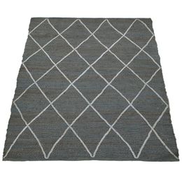 KADIMA DESIGN JUTETEPPICH handgewebt wendbar, mit Rautenmuster, Anthrazit, 160 x 230 cm