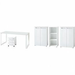 KADIMA DESIGN B&Uuml;RO-SET MUENCHEN 5-teilig wei&szlig; | Glasfront Abschlie&szlig;bar | Schreibtisch, Container, 2 Schr&auml;nke, Regal