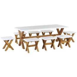Beliani GARTENM&Ouml;BEL SET 8-Sitzer Faserzement wei&szlig; 9-teilig Olbia