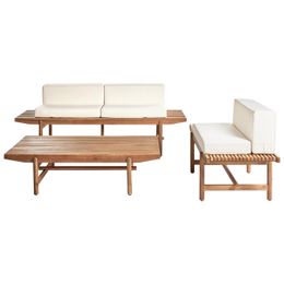 Beliani LOUNGE-SET 3-Sitzer Heller Holzfarbton Giaveno