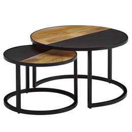 KADIMA DESIGN COUCHTISCH Set &ndash; Rund Mango Massivholz Steinoptik 2-teilig modern