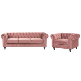 Beliani 4-SITZER SOFA SET Samtstoff Rosa Chesterfield