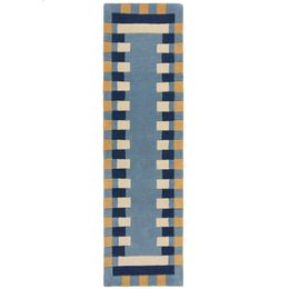 KADIMA DESIGN WOLLTEPPICH WENSUM, geometrisch, Blau-Gelb, 60 x 230 cm