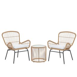 Beliani BALKONSET 2-Sitzer Rattan nat&uuml;rlich Auflagen hellgrau Labico