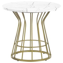 Beliani COUCHTISCH Marmor Optik wei&szlig;/gold 50 cm Concan
