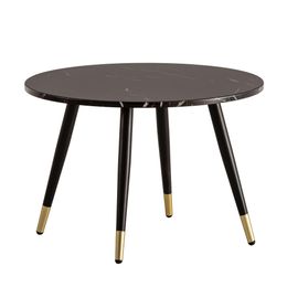 KADIMA DESIGN COUCHTISCH mit Marmor Optik, Modernes Design, Metall-Gestell, Runde Form, Schwarz 60x60x41 cm